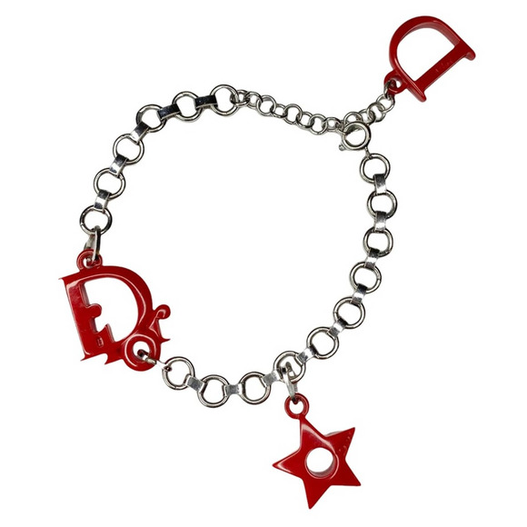 Dior | Jewelry | Auth Vtg Christian Dior Silver Chain Link Red Acrylic ...